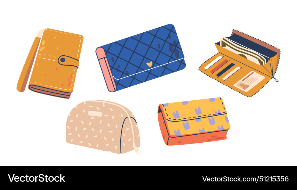 Stylish women wallets featuring various designs Vector Image