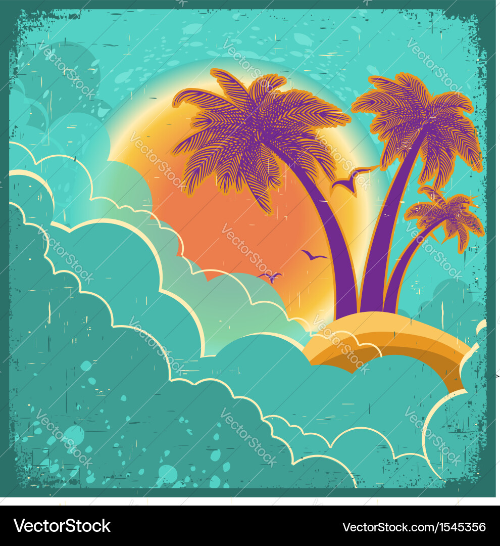 Vintage tropical island background Royalty Free Vector Image