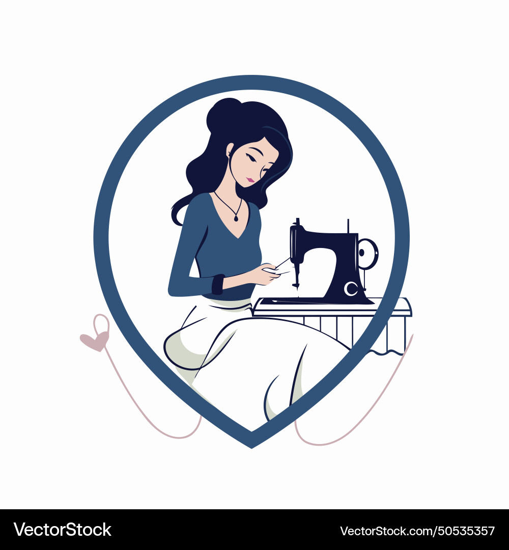 A woman sewing on machine Royalty Free Vector Image