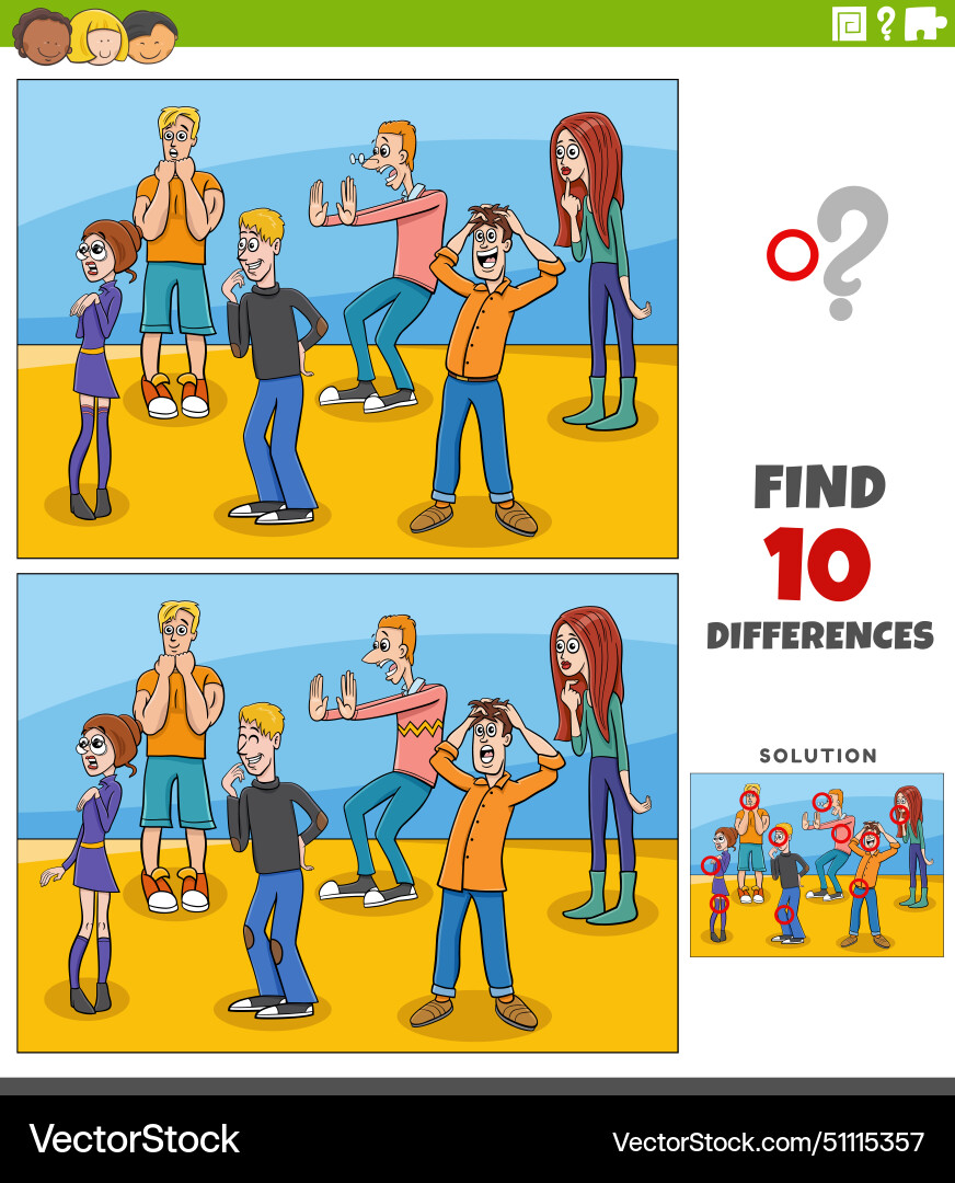 Differences activity with cartoon surprised young Vector Image