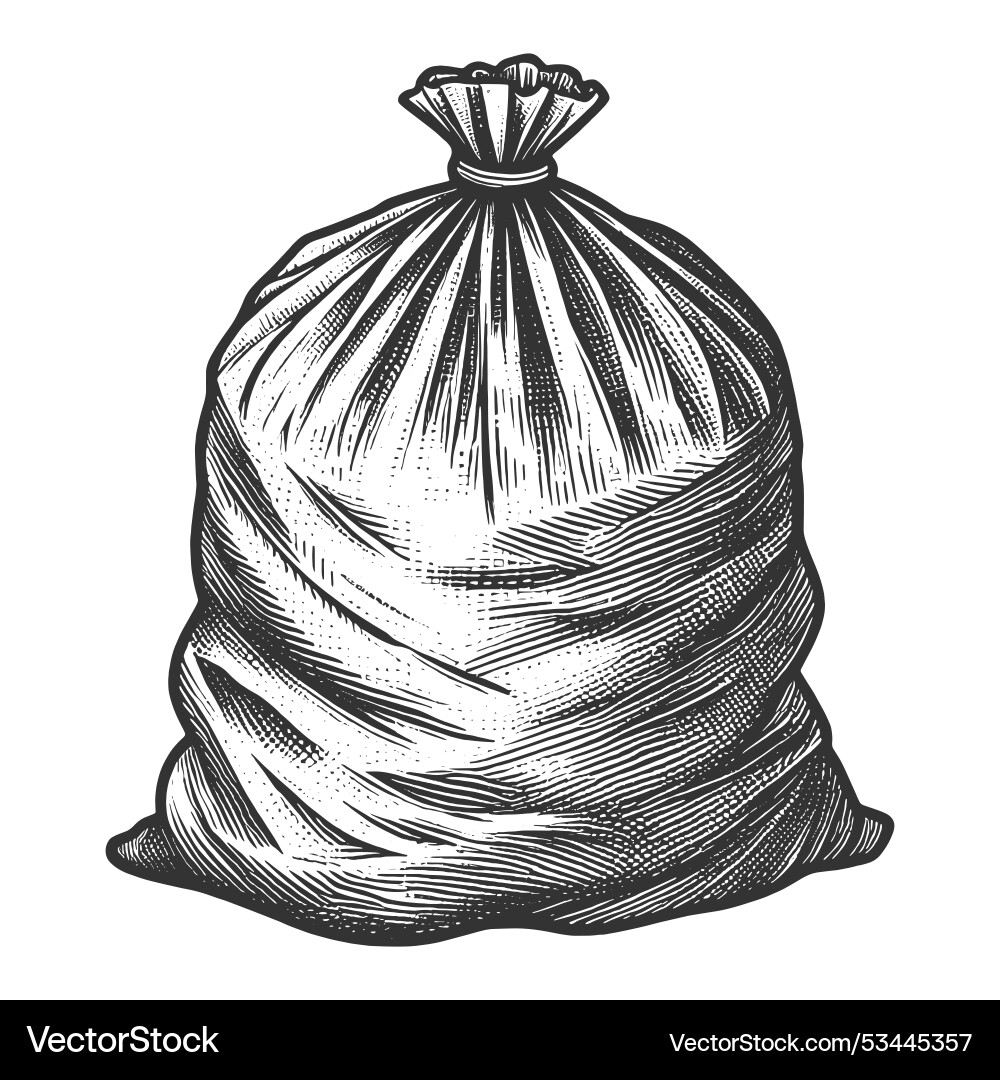 Garbage bag engraving sketch Royalty Free Vector Image