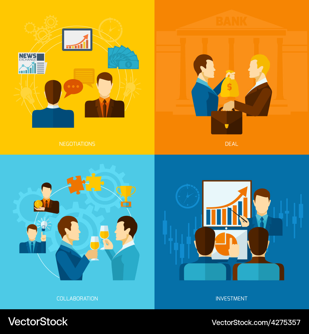 Partnership flat set Royalty Free Vector Image