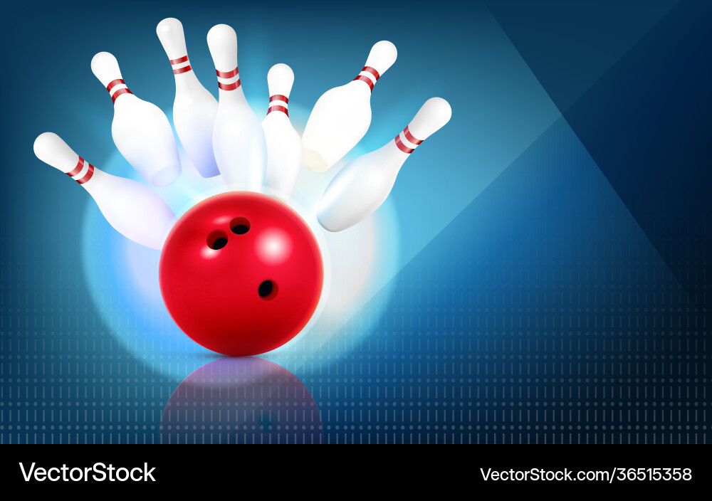 Bowling strike realistic composition Royalty Free Vector