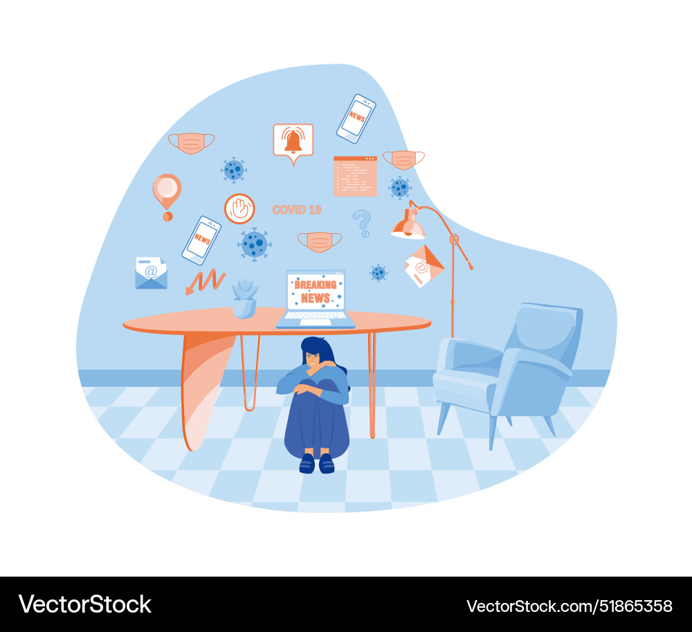 Coronavirus information overload girl hiding Vector Image