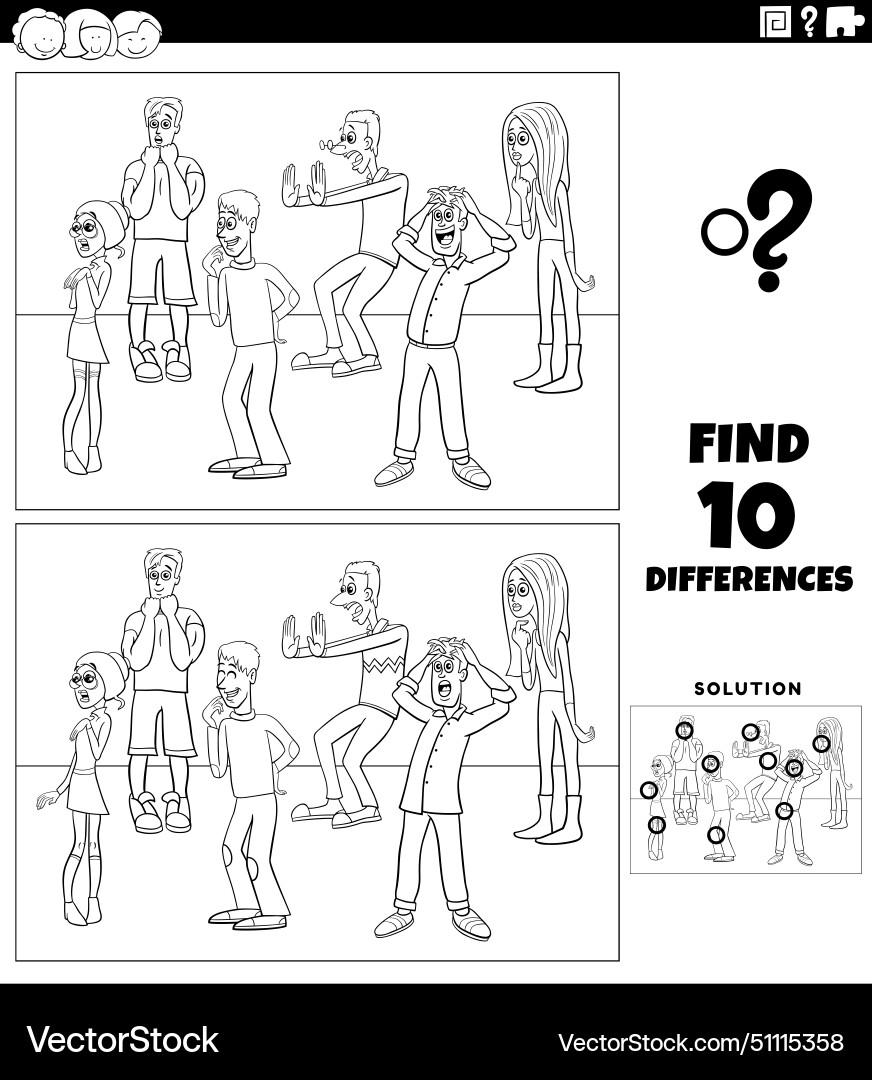 Differences activity with cartoon surprised young Vector Image