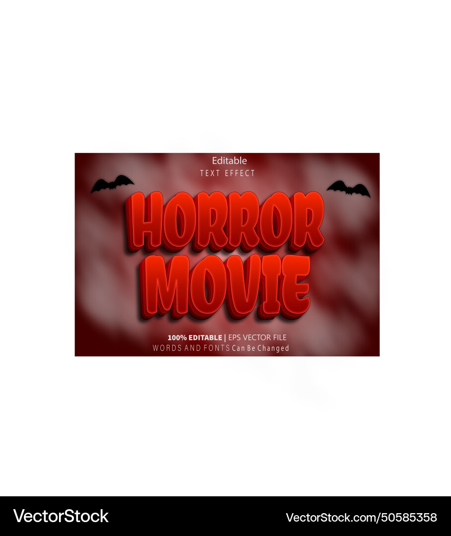 Horror movie editable text effect emboss cartoon Vector Image