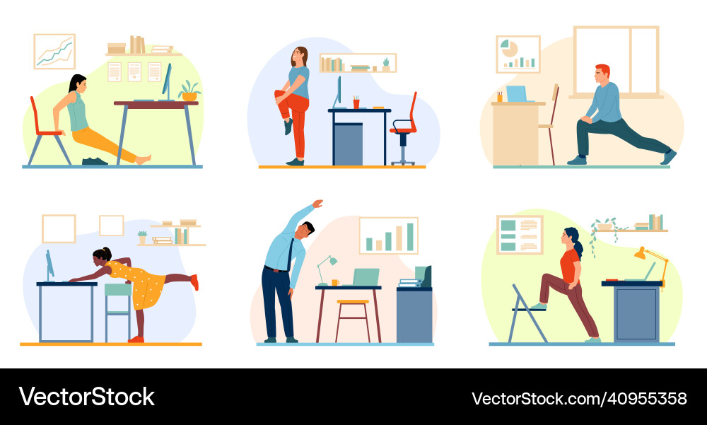Office exercise sport on workplace workers do Vector Image