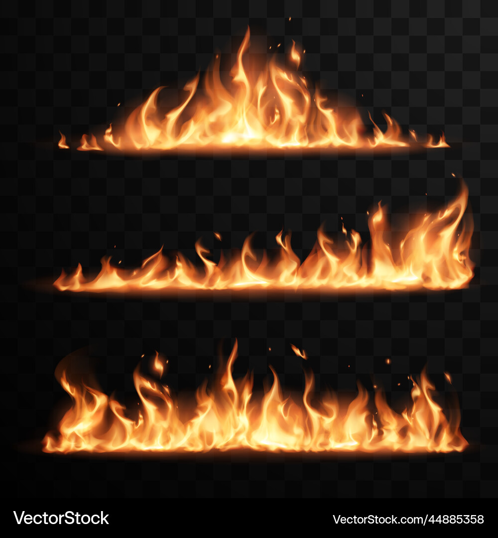 Realistic fire flames set Royalty Free Vector Image