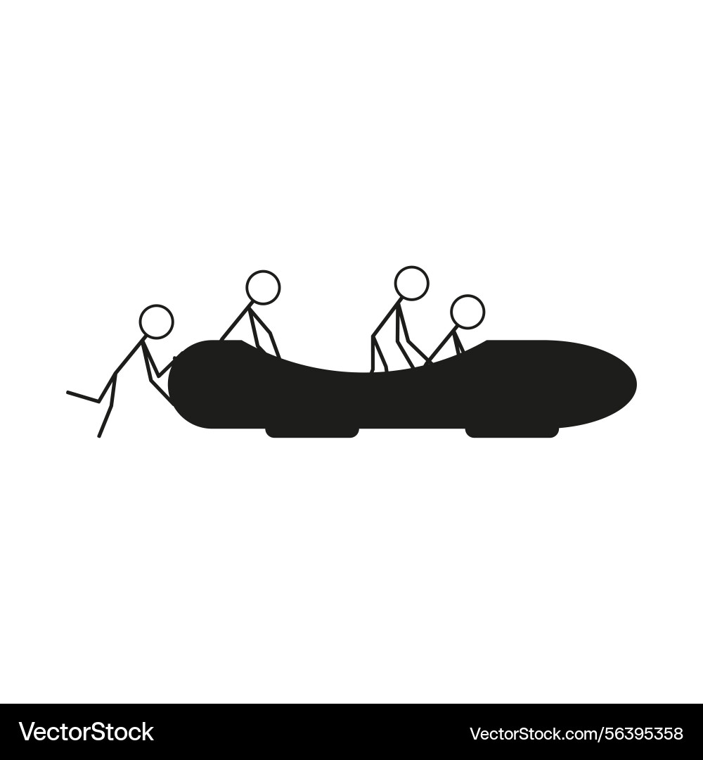 Sledding Aktivität Stickfigur Teamwork schwarz Vektorbild