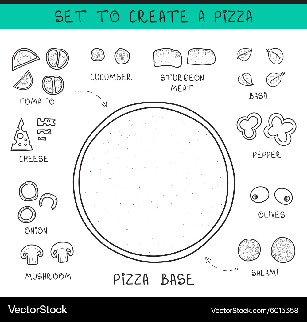 Template doodle set ingredient to build pizza Vector Image