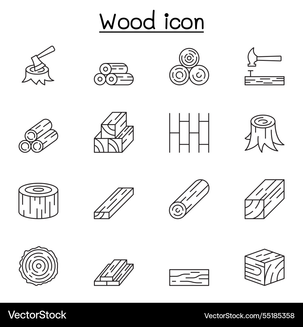 Wood icon set in thin line style Royalty Free Vector Image