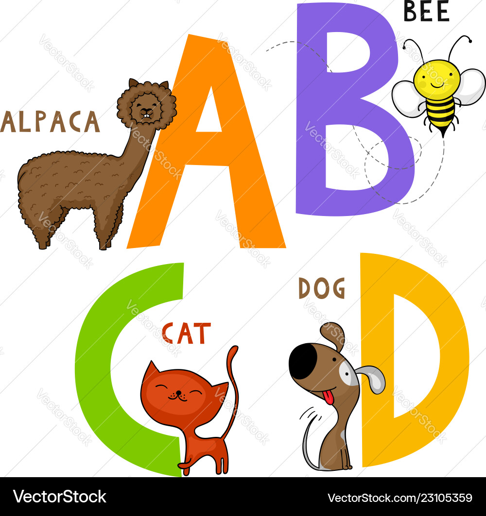 Animal alphabet a b c and d Royalty Free Vector Image
