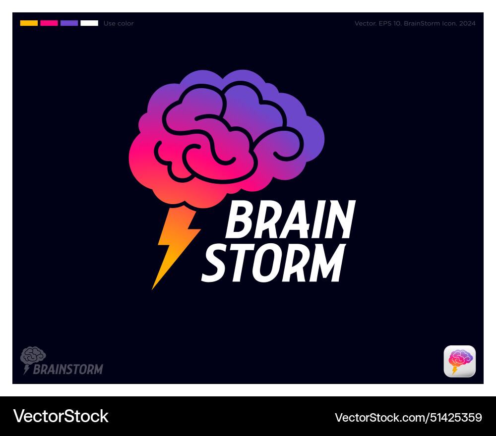 Brainstorm cloud like brain and lightning emblem Vector Image