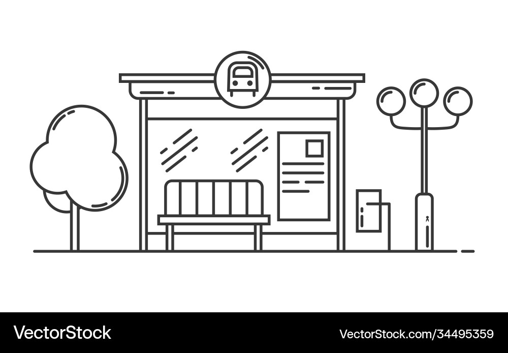 Bus stop line art public Royalty Free Vector Image
