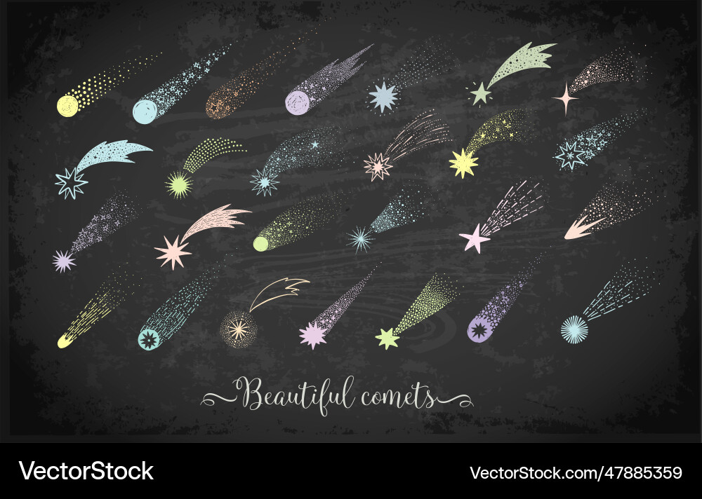Collection of doodle comets meteorites Royalty Free Vector