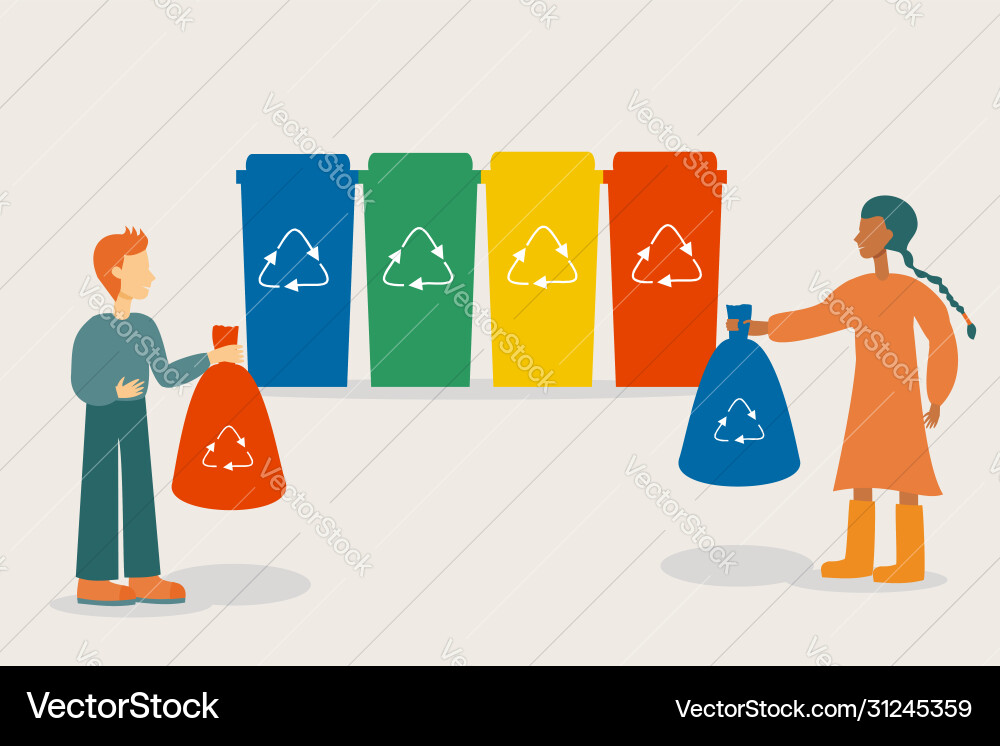 People characters sorting rubbish Royalty Free Vector Image