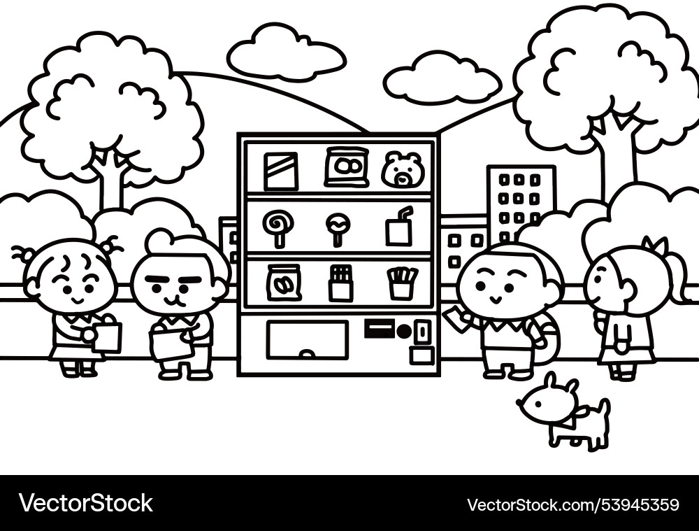 Vending machine in park coloring pages style Vector Image