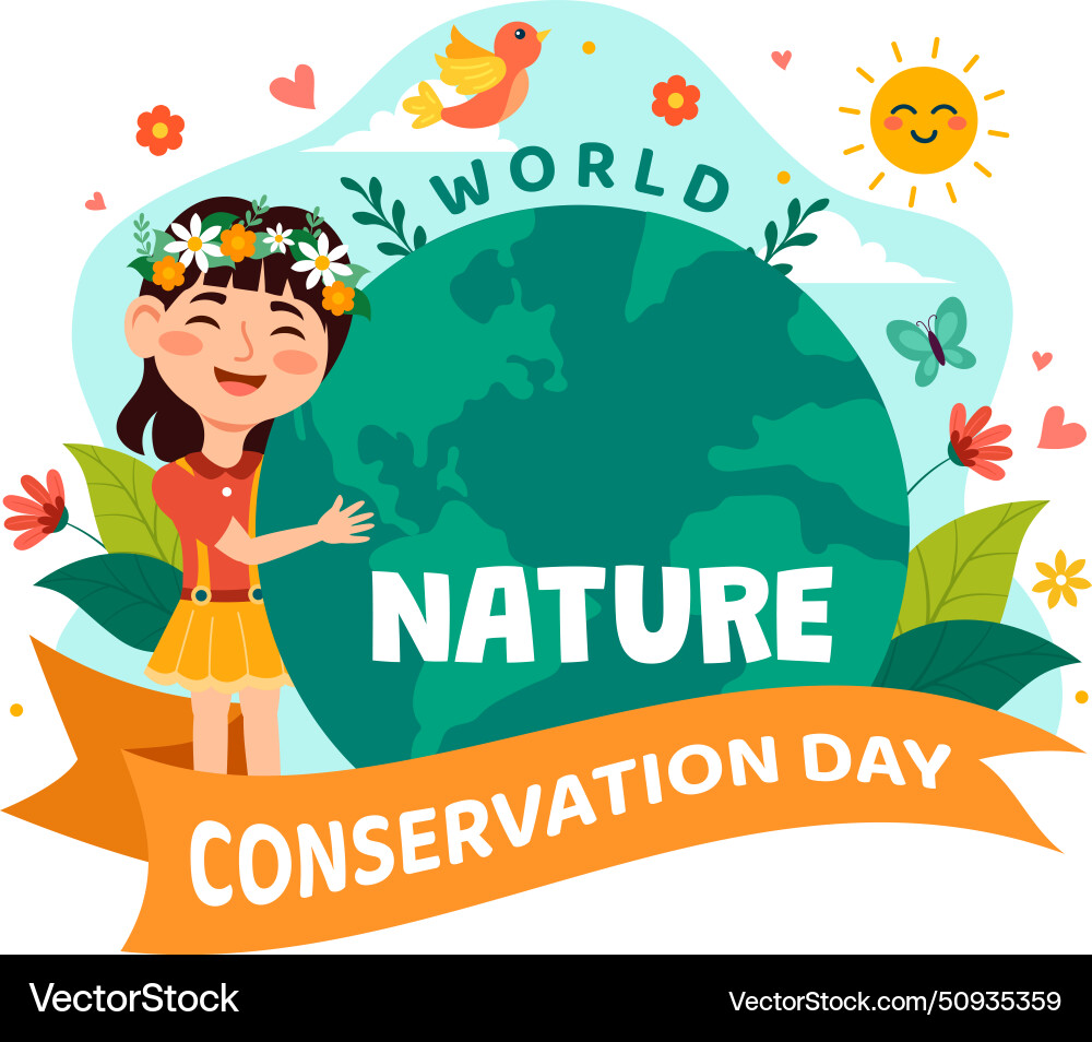 World nature conservation day with map tree Vector Image