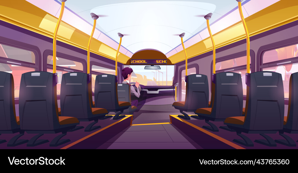 Cartoon school bus interior with driver inside Vector Image