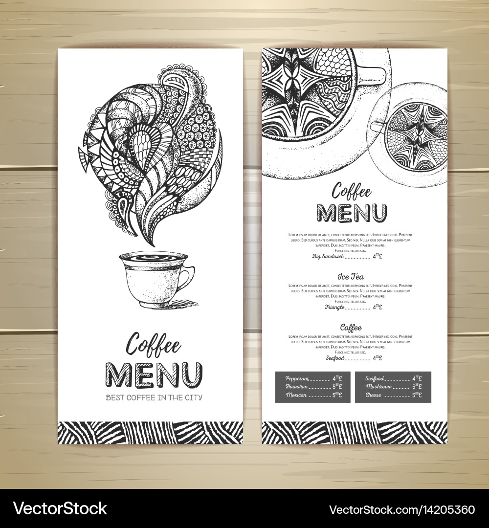 Coffee menu design sketch of cup Royalty Free Vector Image