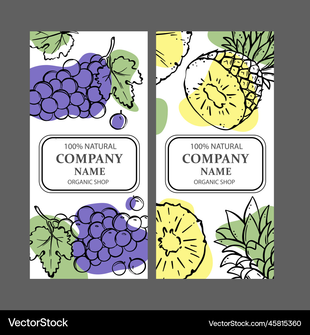 Grape pineapple labels design sketch Royalty Free Vector