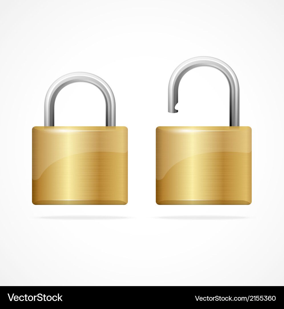 Locked and unlocked padlock gold Royalty Free Vector Image