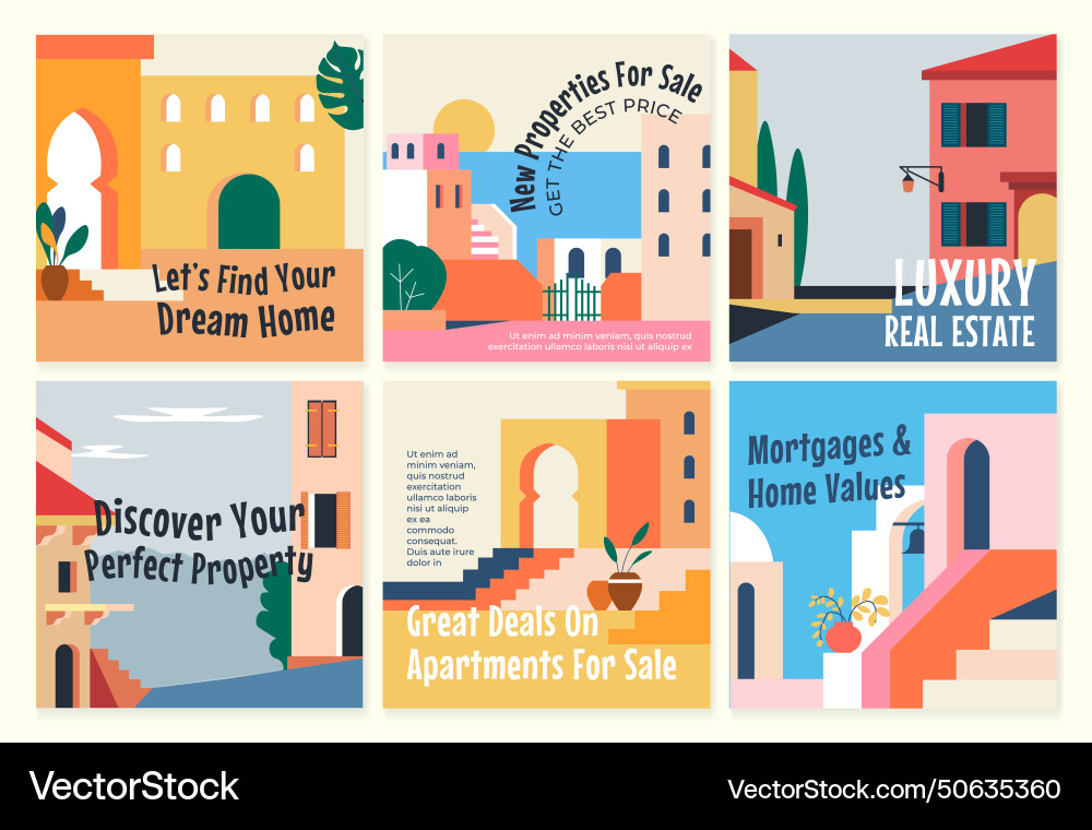 Network web page set with property sale offer Vector Image