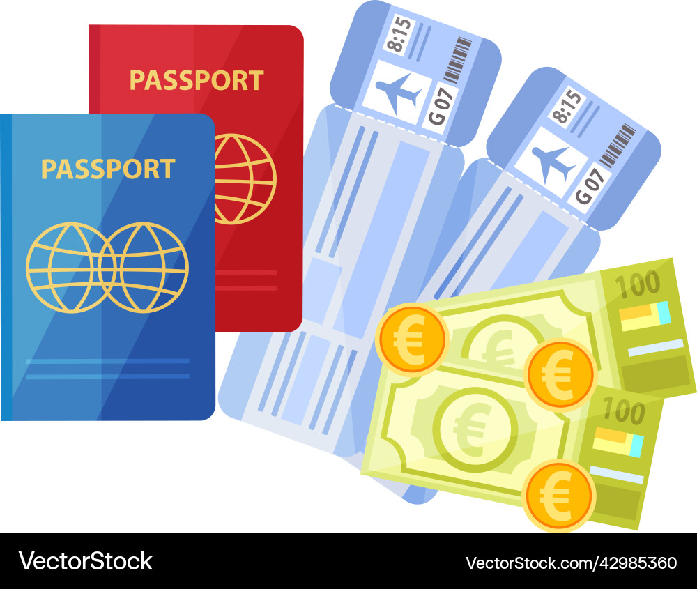 Passports money tickets composition Royalty Free Vector