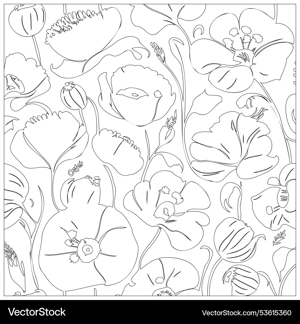 Poppy flower pattern outline sketch Royalty Free Vector
