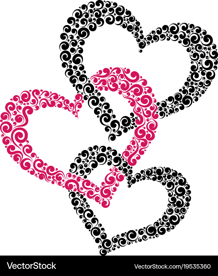 Three intertwined hearts Royalty Free Vector Image