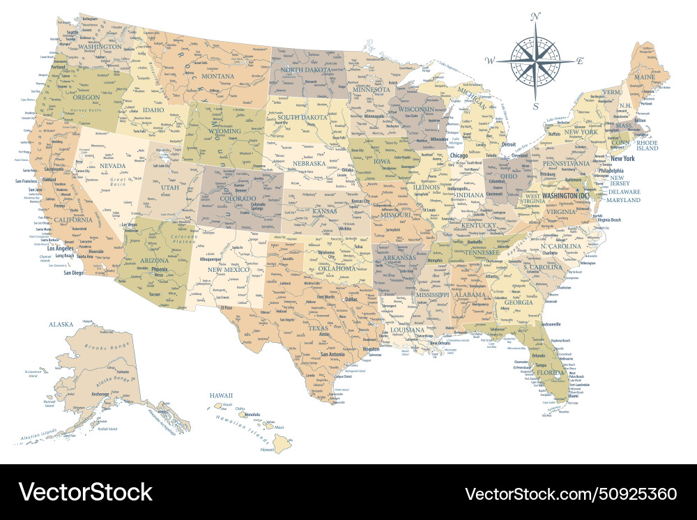 United states - highly detailed map Royalty Free Vector