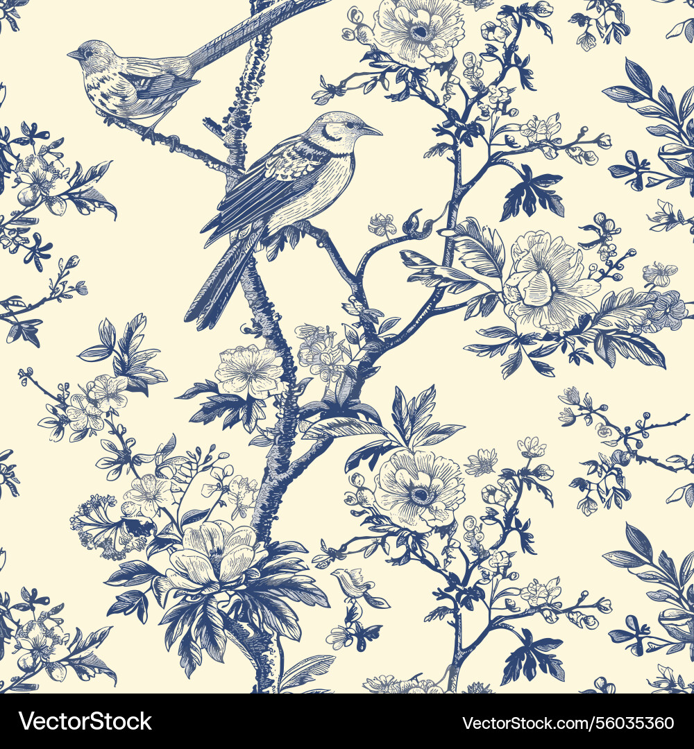Vintage Toile Floral Pattern Royalty Free Vector Image