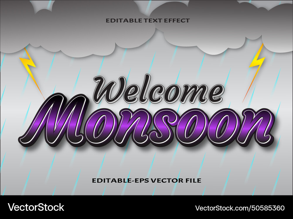 Welcome monsoon editable text effect gradient Vector Image