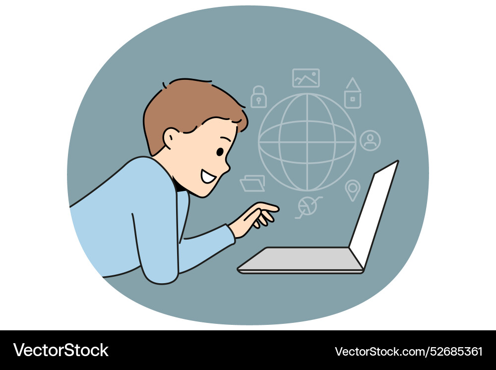Child browsing internet on laptop Royalty Free Vector Image