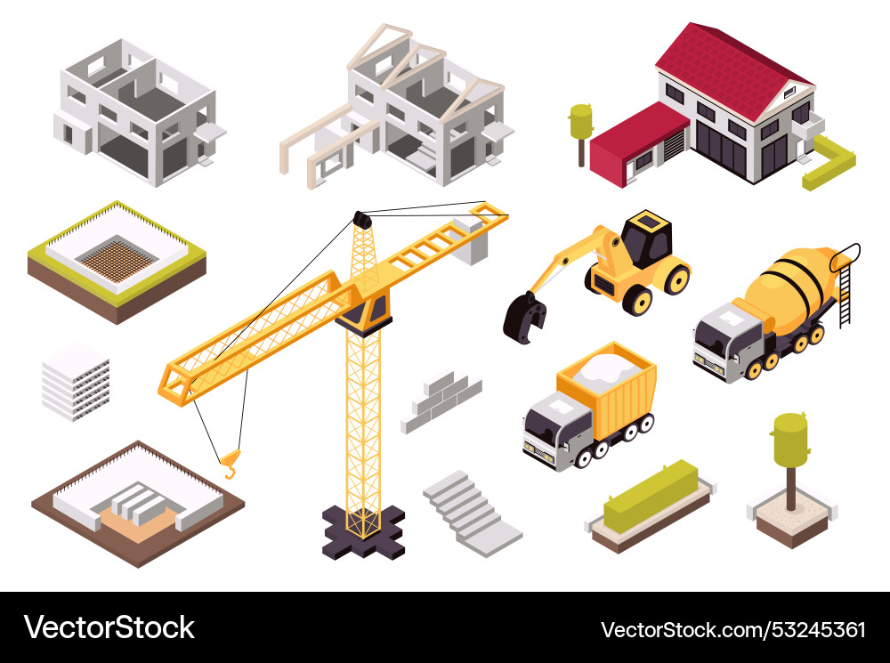Construction 3d isometric mega set in isometry Vector Image