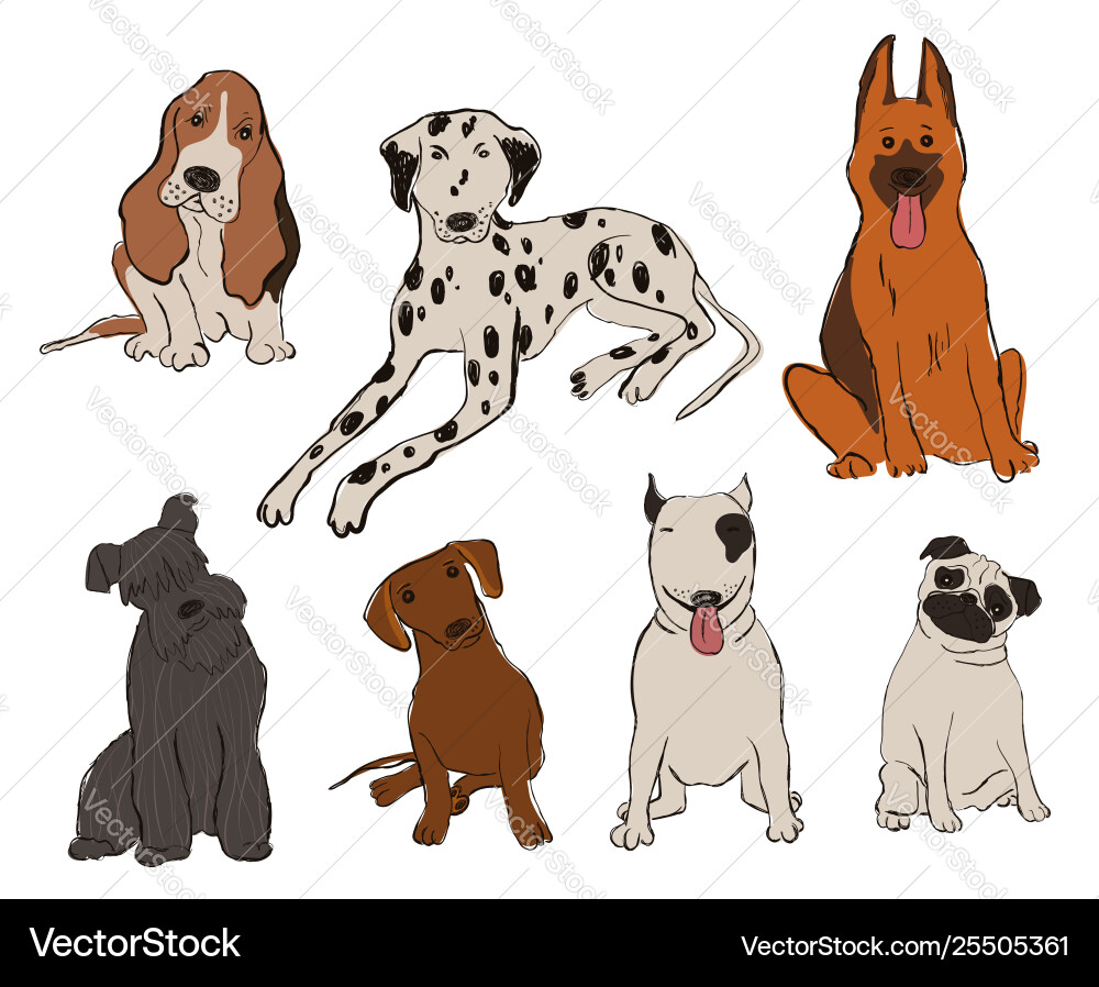 Cute Dog Breed Icons Royalty Free Vector Image