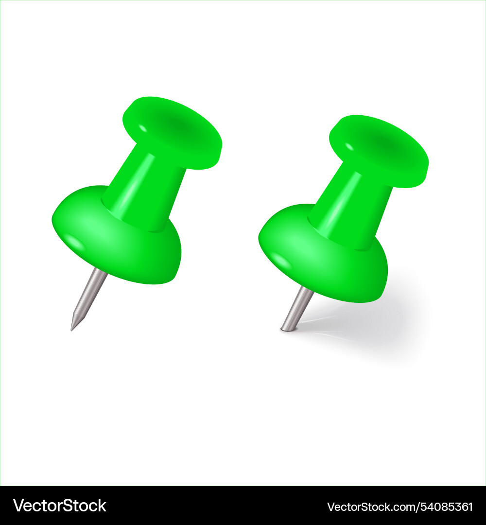Green colorful thumbtack glossy plastic pin Vector Image