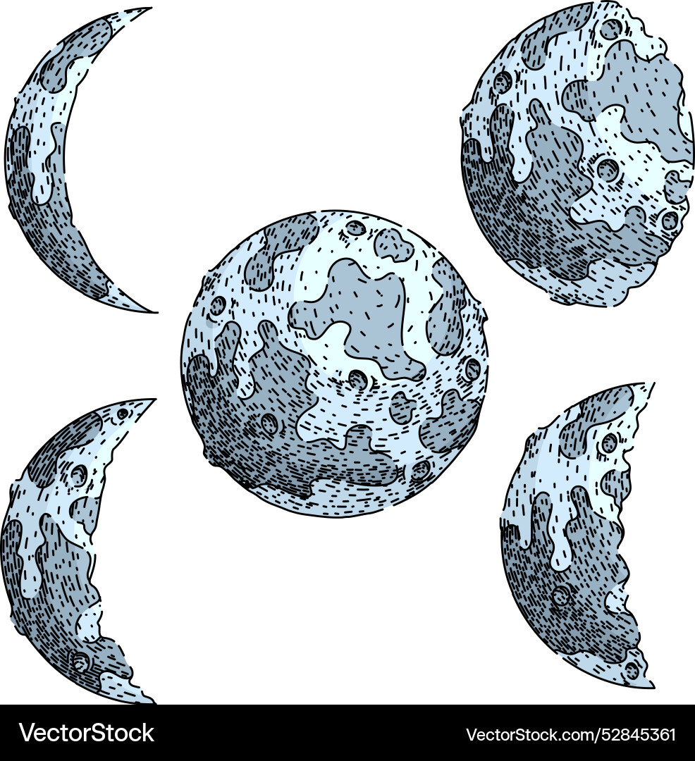 Moon set sketch hand drawn Royalty Free Vector Image
