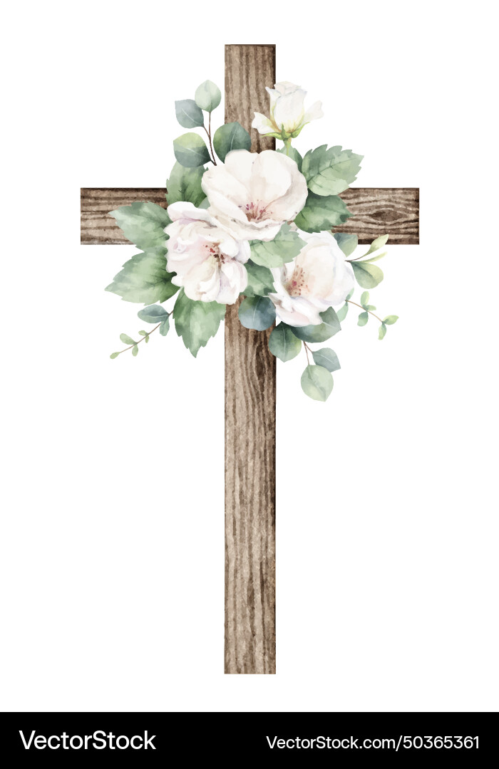 Religious cross with eucalyptus greenery Vector Image