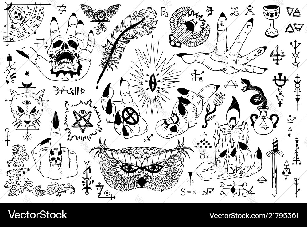 Tattoo design set with gothic icons Royalty Free Vector