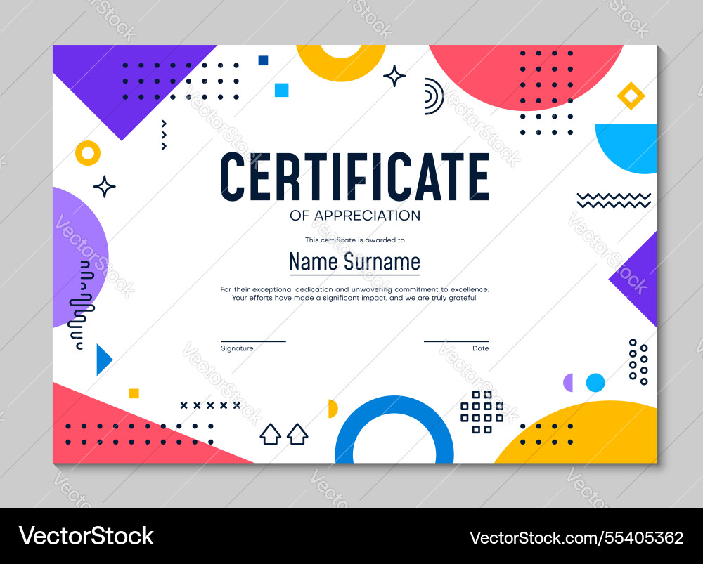 Appreciation certificate with memphis shapes Vector Image