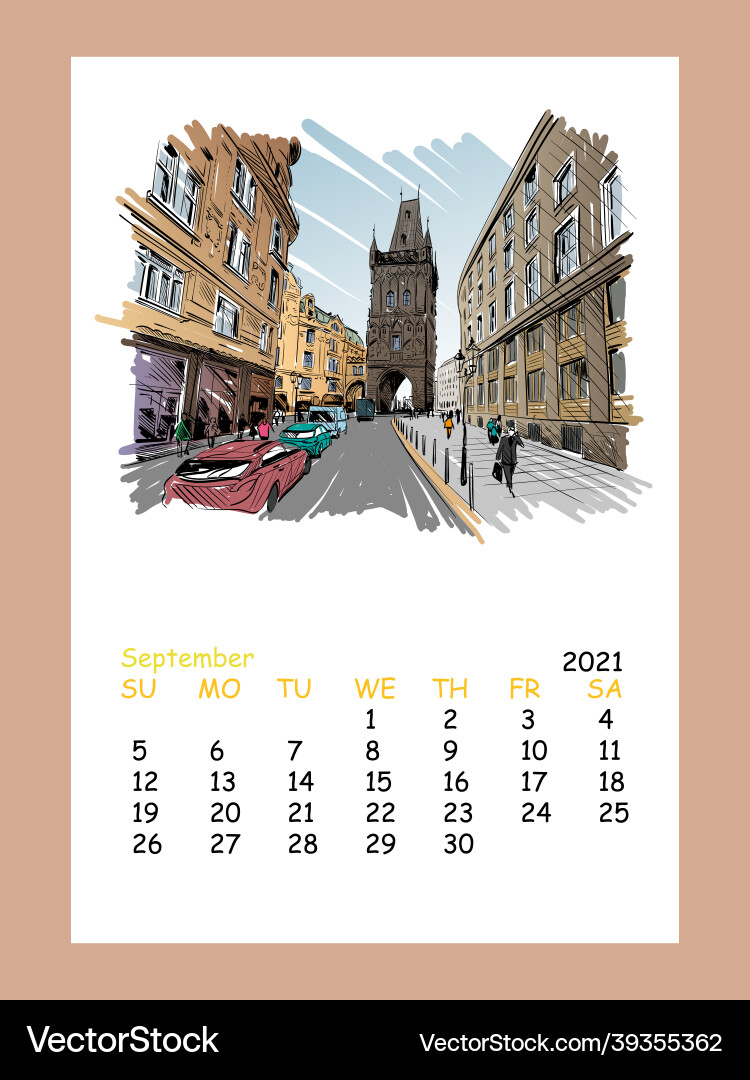 Calendar sheet layout september month 2021 year Vector Image