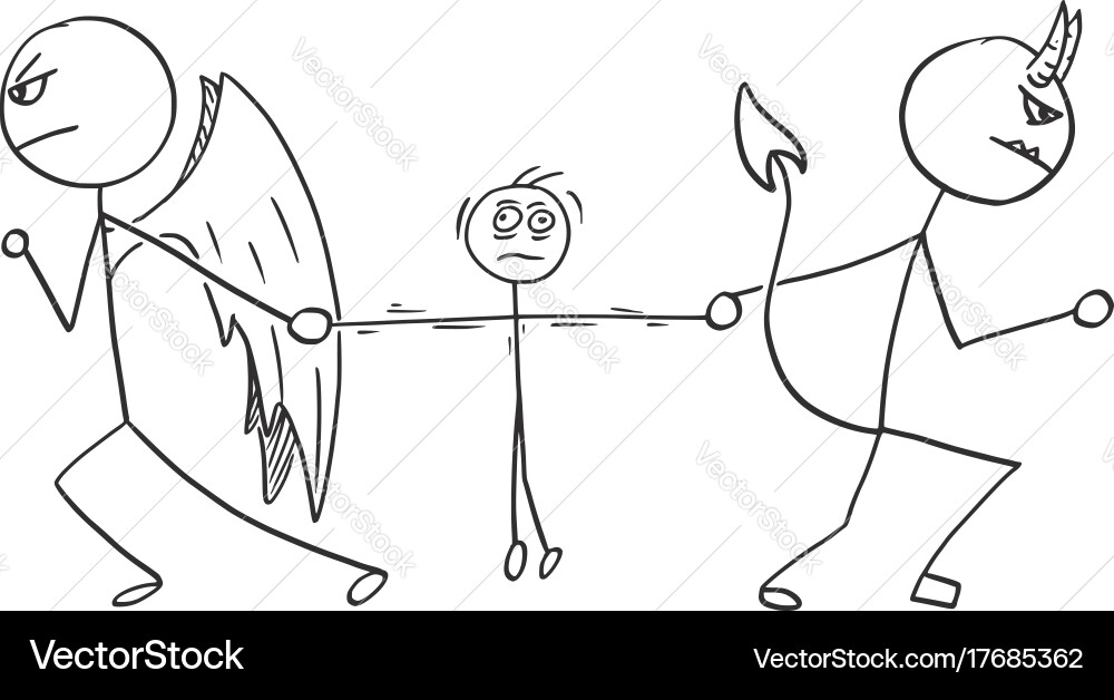 Cartoon angel and devil fighting wrestling Vector Image