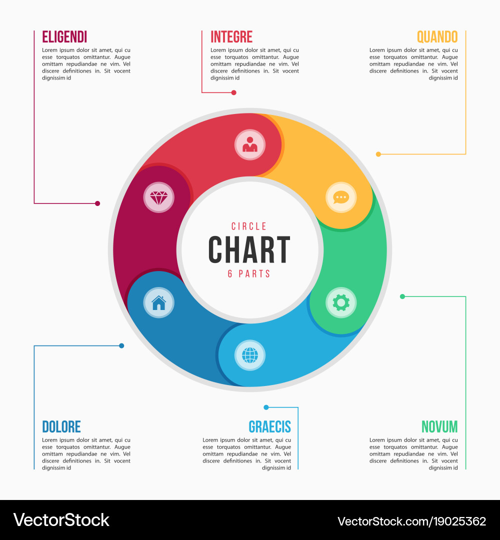 Circle chart infographic template with 6 parts Vector Image