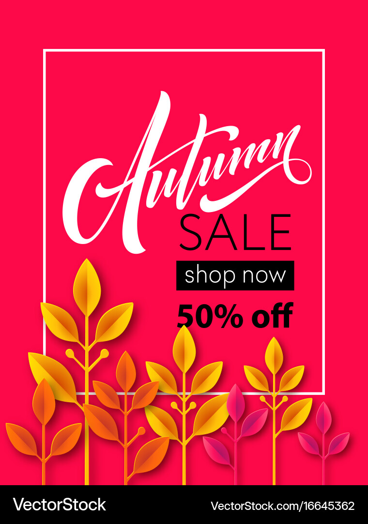 Fall sale background design with colorful paper Vector Image