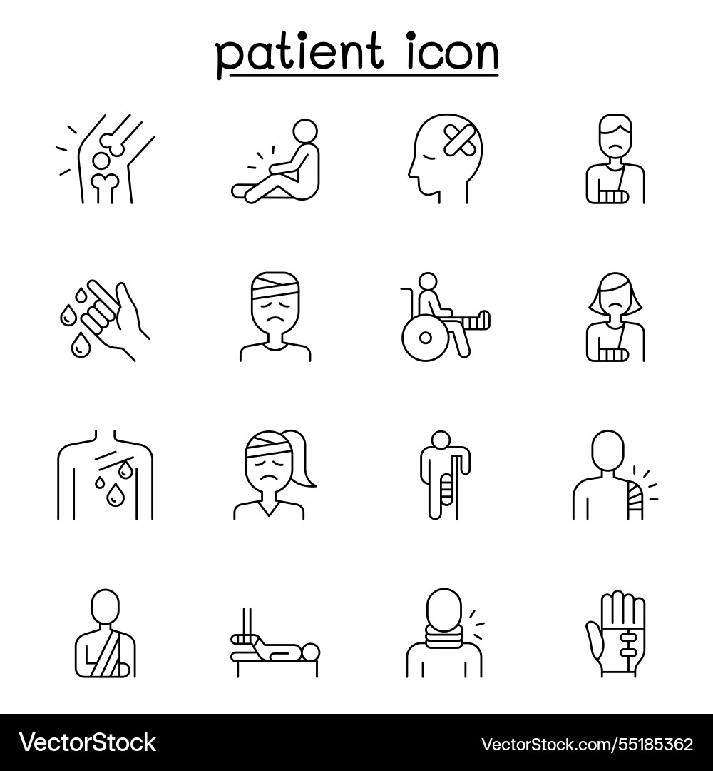 Patient icon set in thin line style Royalty Free Vector