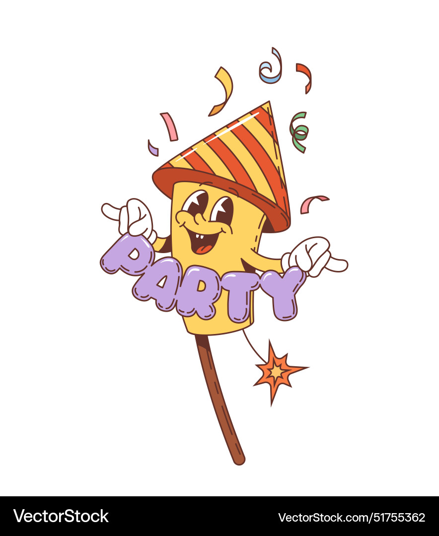 Retro groovy holiday party firework character Vector Image