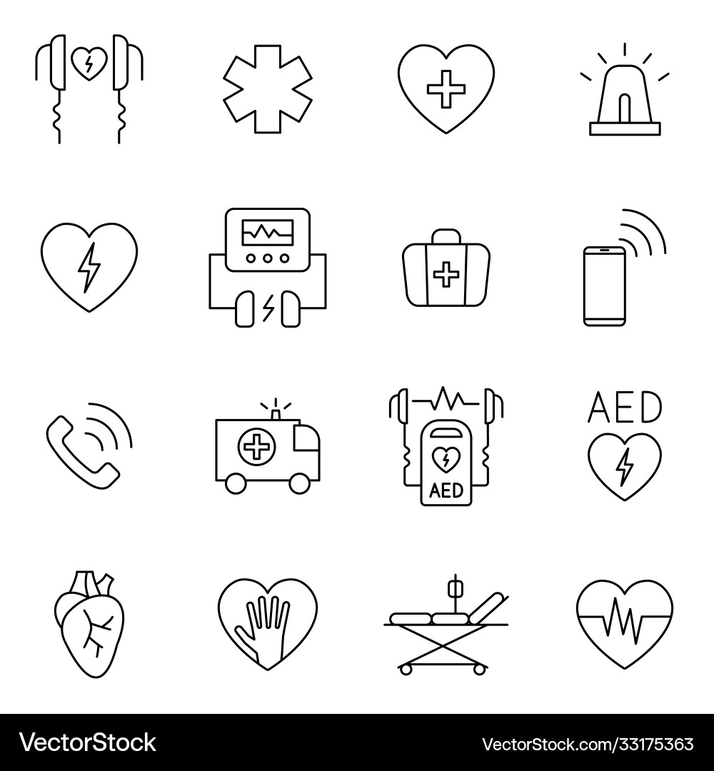 Aed cpr first aid in cardiac arrest outline icon Vector Image
