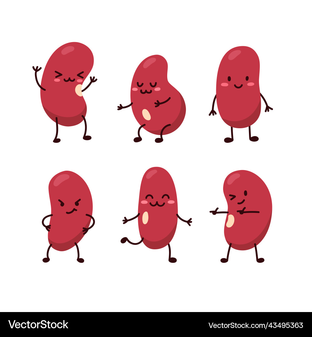 Cute kidney beans with face and different emotions