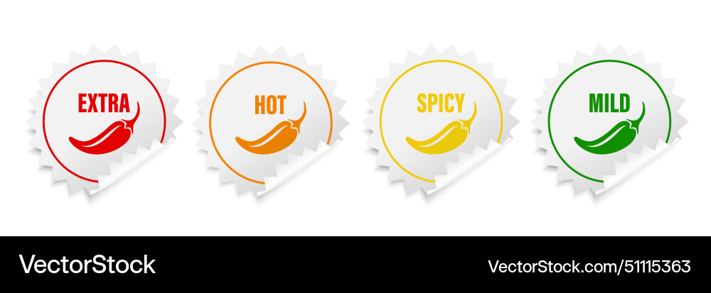 Realistic round stickers with spicy chili Vector Image